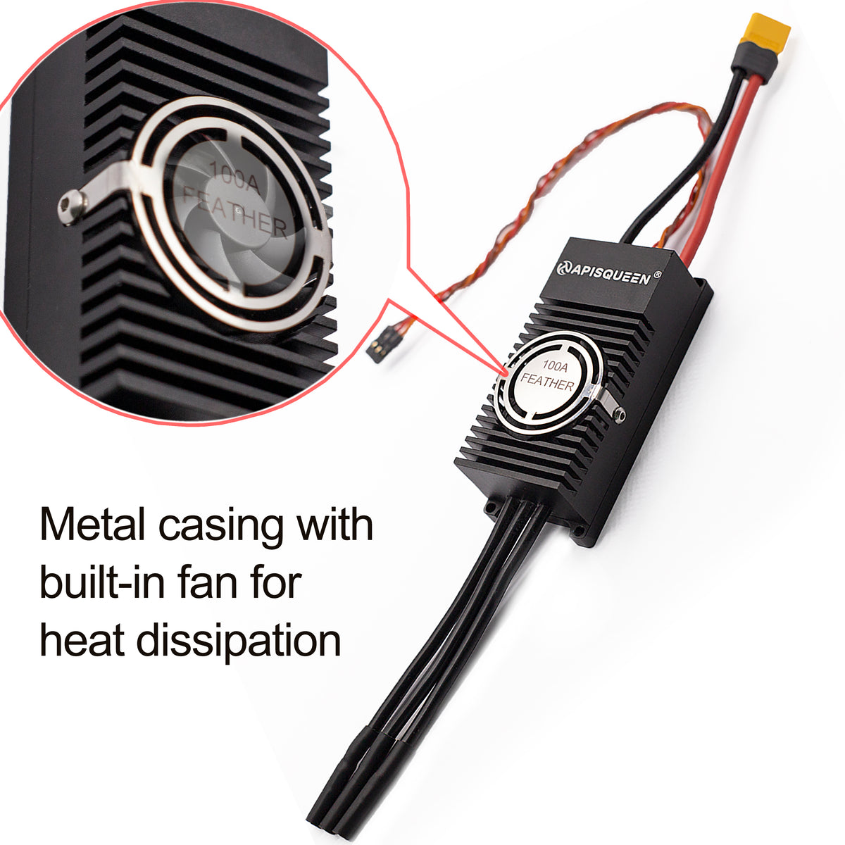APISQUEEN 24V 100A Feather ESC Metal case with built-in fan cooling wi ...