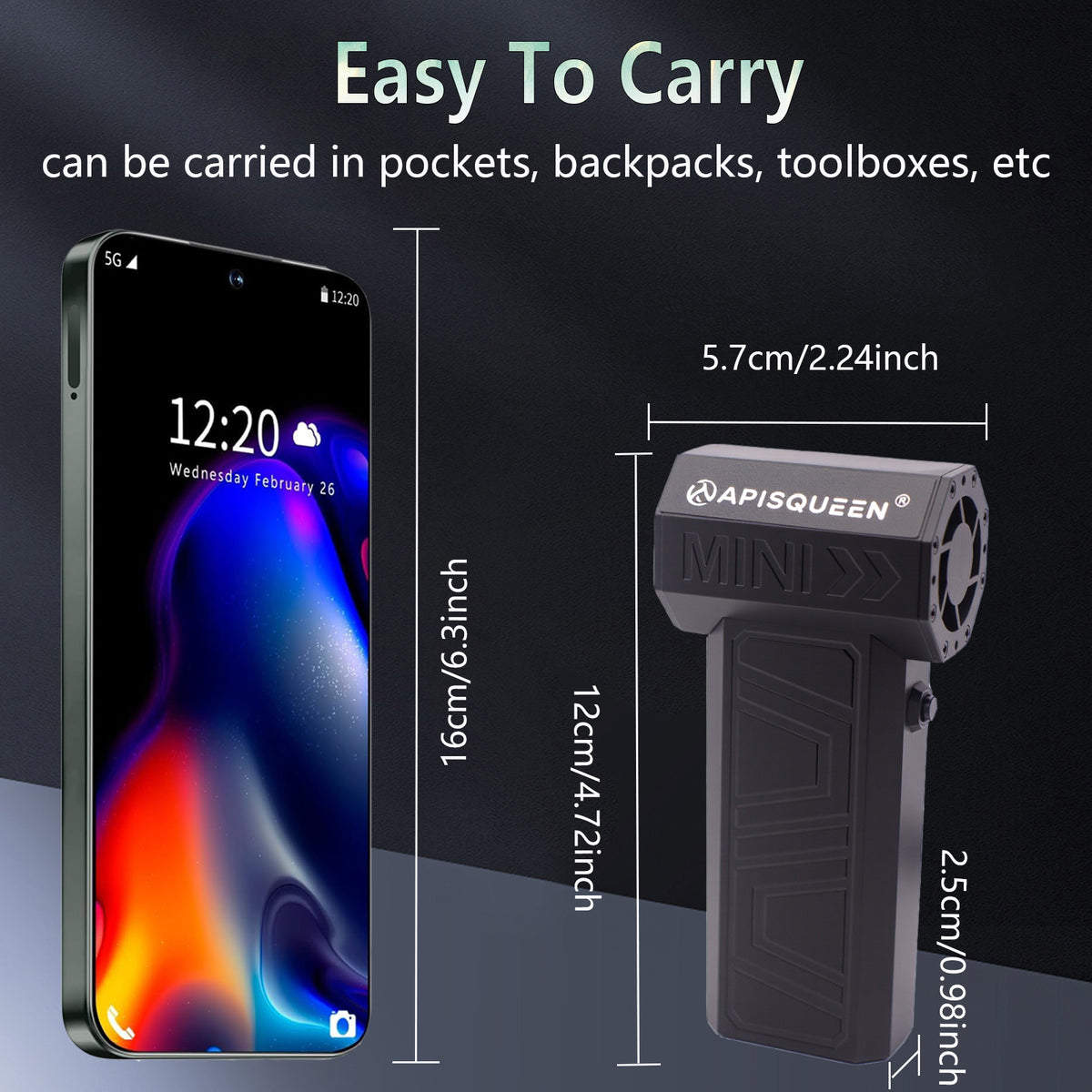 APISQUEEN T1 Mini Turbo Fan 105000RPM Magnetic Dual Air Vent Configura ...